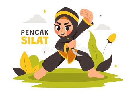 Pencak Silat Sport Vector Illustration Featuring Martial Artists Posing