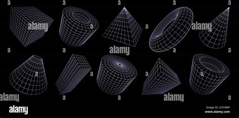3d Grid Shapes Wireframe Geometric Figures Vector Line Mesh
