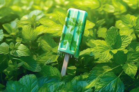 Refreshing Mint Popsicle On A Bed Of Leaves Generative Ai Premium Ai Generated Image