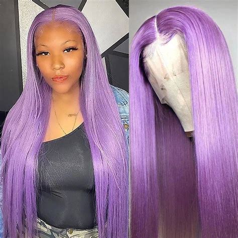 Purple Wigs Glueless Purple Lace Front Wigs Straight Human Hair Wig