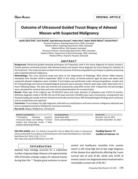 Pdf Outcome Of Ultrasound Guided Trucut Biopsy Of Adnexal Masses With