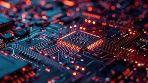 Abstract Circuitry In Cyberspace A Close Up View Of A Computer Chip Ai Generated Stock