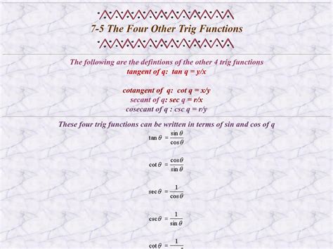 Ojks Pre Calculus Study Page The Four Other Trig Functions Activity