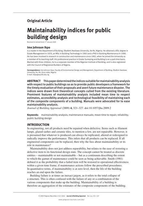 Pdf Maintainability Indices For Public Building Design