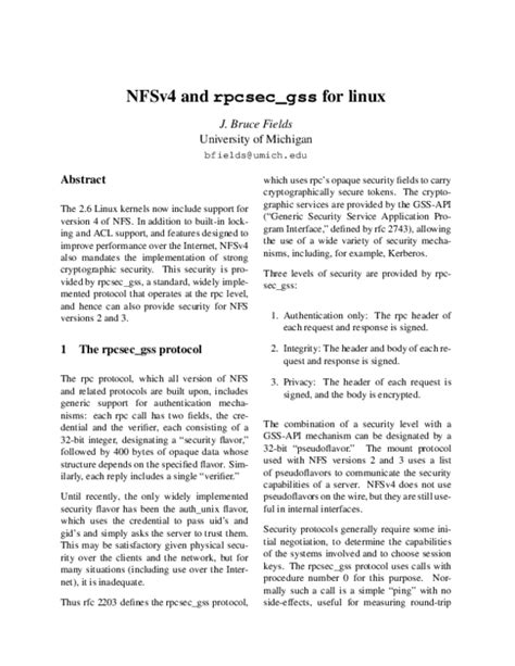 Pdf Nfsv 4 And Rpcsec Gss For Linux