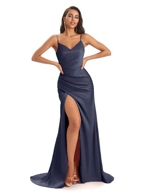 Sexy Mismatched Dark Navy Chic Silky Mermaid Soft Satin Long Bridesmai