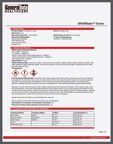 Shurstain Select Eosin Y Safety Data Sheet General Data