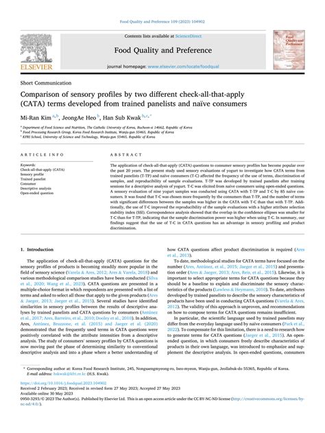 Pdf Comparison Of Sensory Profiles By Two Different Check All That Apply Cata Terms