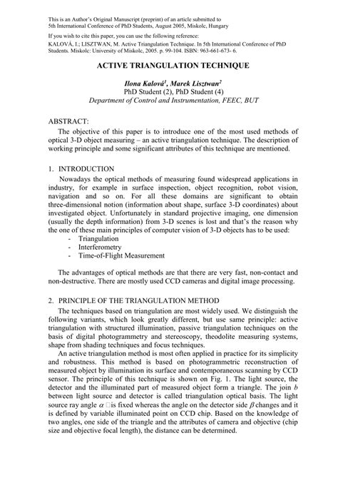 Pdf Active Triangulation Technique
