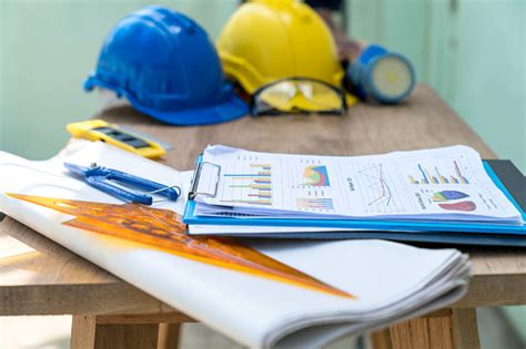 건축가 엔지니어 작업 테이블 안전 헬멧 및 건설 현장에 작업 도구를 그리기 건축가에 대한 스톡 사진 및 기타 이미지 건축가 공학 기업 재무와 산업 Istock