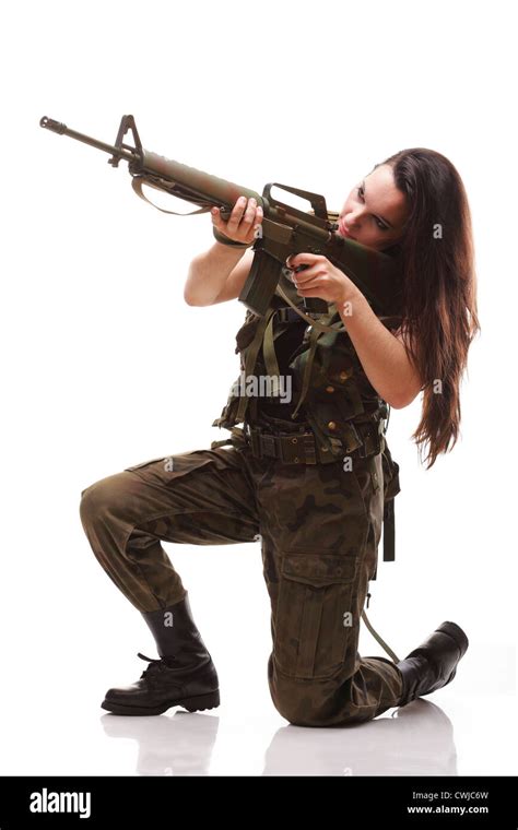 Beautiful Woman With Rifle Plastic Military Army Girl Holding Gun White