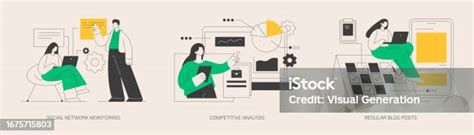 마케팅 및 Pr 추상 적 개념 벡터 일러스트레이션 Brand Name Online Messaging Platform에 대한 스톡