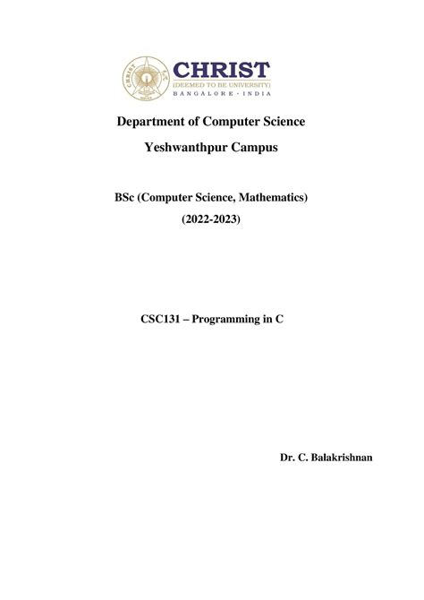 Csc Programming In C Unit I Notes For Reference Department Of Computer Science Studocu