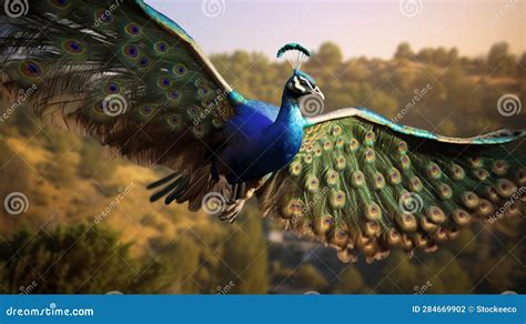 A Peacock Flying In A Forest Royalty Free Stock Image Cartoondealer