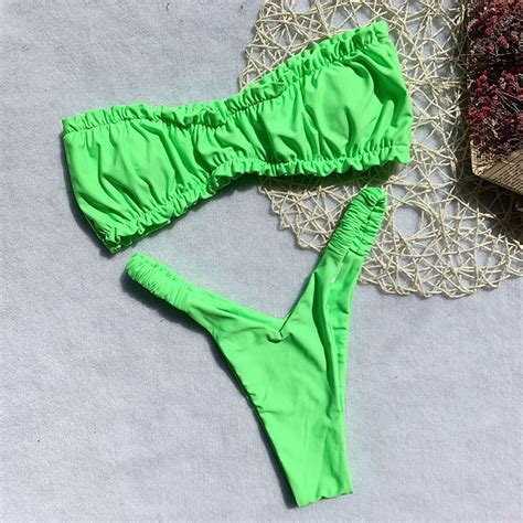 Sexy Flash Bandeau Strapless Bikini 2020 Solid Swimsuit Women Swimwear