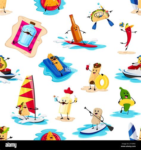 Cartoon Tex Mex Food Characters Seamless Pattern Vector Pulque