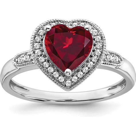 14k White Gold Heart Created Ruby And Diamond Halo Ring 148 Carat R