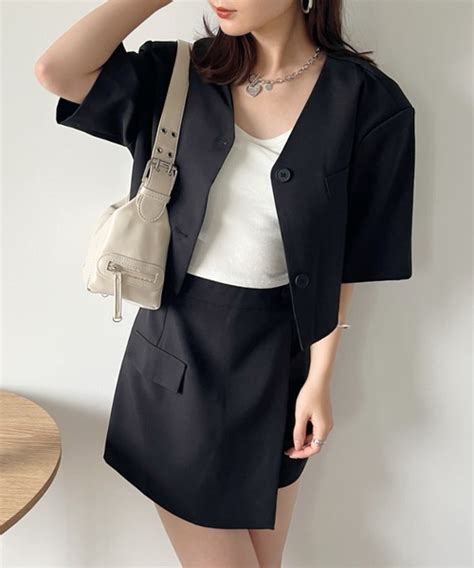Clea（クレア）の「【2点セット】ショート丈ジャケット巻きミニスカート セットアップ（セットアップ）」 Wear