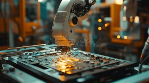 Robotic Arm Assembling Electronic Circuit Board Stock Illustration