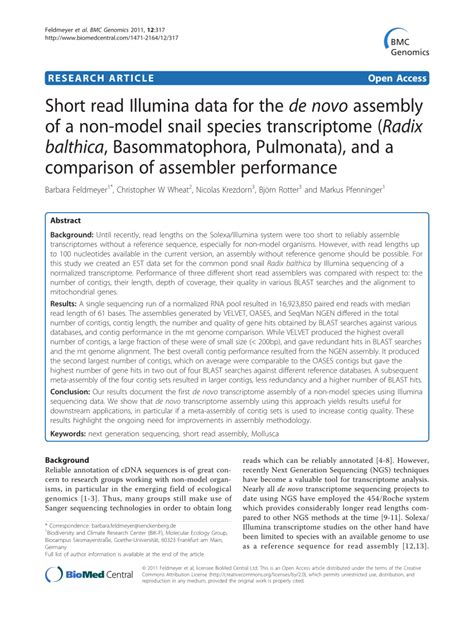 PDF Short Read Illumina Data For The De Novo Assembly Of A Non Model