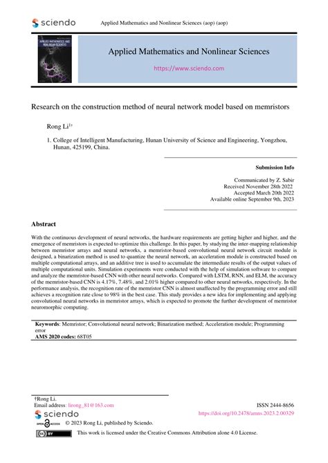 pdf research on the construction method of neural network model based