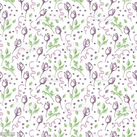 원활한 벡터 패턴 장미와 배경 분기 하 고 흰색 배경에서 나뭇잎 손 밑그림 그리기입니다 잉크 Pencilling 모방 손으로 그린 패턴의 시리즈입니다 귀여운에 대한 스톡