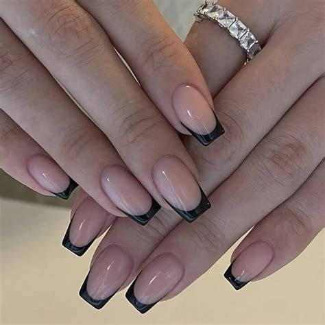 Glossy Medium Square Fake Nails Aurora Silvery Pinkish Press Temu