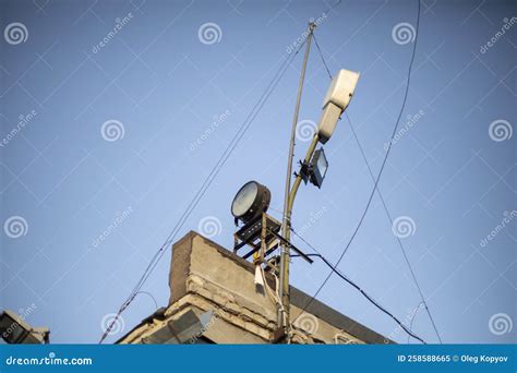 Light On Building Spotlight On Wall Stock Image Image Of Cement Black 258588665