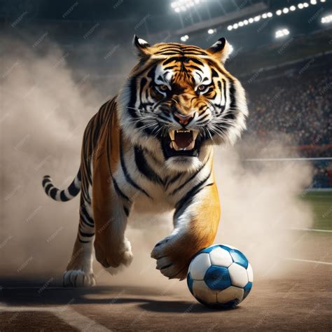 Premium Ai Image Portrait Of A Beautiful Tiger With Soccer Ball