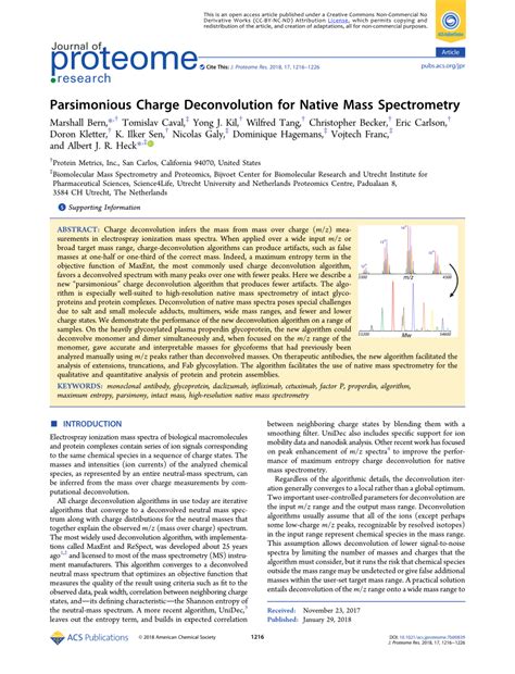Pdf Parsimonious Charge Deconvolution For Native Mass Spectrometry