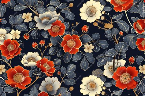 Traditional Japanese Kimono Pattern With Flowers Premium Ai Generated