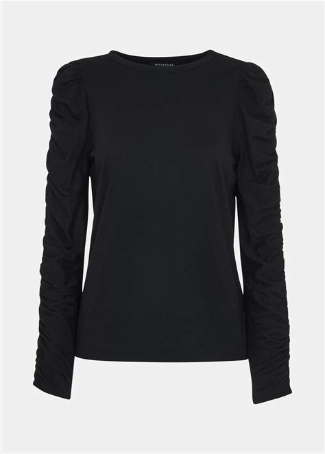 Black Ruched Sleeve Top Whistles