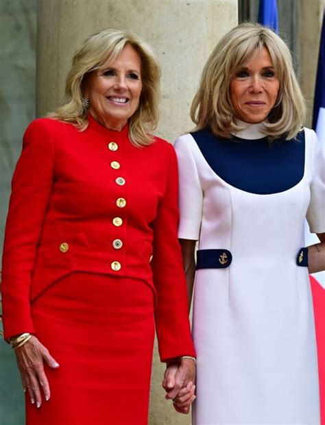 Photos Brigitte Macron Sublime En Robe Blanche Pour La Venue De Jill Biden