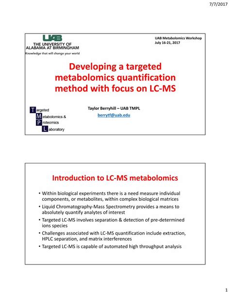 Pdf Developing A Targeted Metabolomics Quantification · Developing