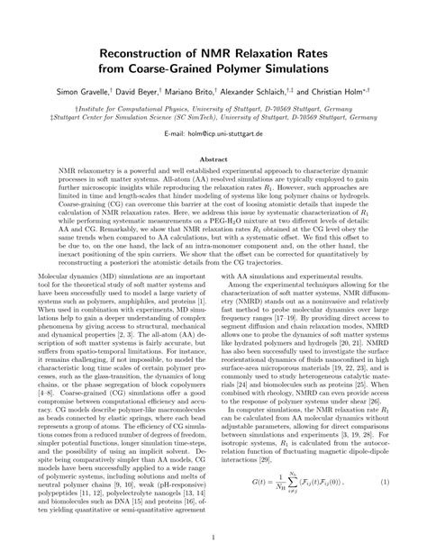 Pdf Reconstruction Of Nmr Relaxation Rates From Coarse Grained Polymer Simulations