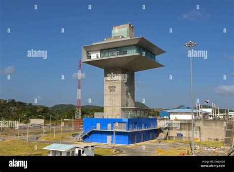 Panama Canal Panama 23 January 2024 Locks Control Tower At The