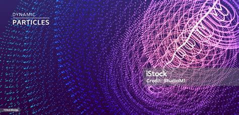 동적 파티클이 있는 배열입니다 연결된 점으로 소용돌이 추상 과학 또는 기술 배경 3d 벡터 그림입니다 3차원 형태에 대한 스톡 벡터 아트 및 기타 이미지 Istock