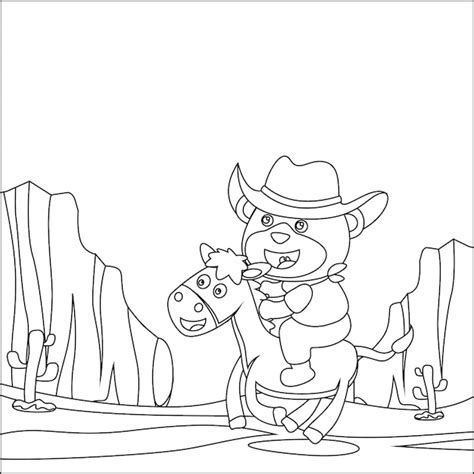 말을 타고 있는 작은 카우보이의 벡터 그림 카툰 격리 벡터 그림 프리미엄 벡터