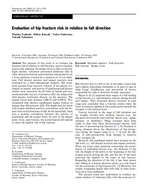Pdf Evaluation Of Hip Fracture Risk In Relation To Fall Direction