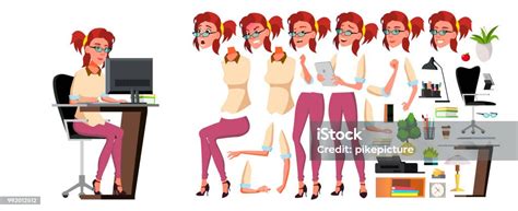 사무실 작업자 벡터입니다 여자입니다 애니메이션 만들기 세트입니다 라이프 스타일 생성기입니다 전문 책임자 기입니다 전면 측면 후면