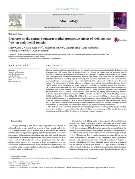 Pdf Cigarette Smoke Extract Counteracts Atheroprotective Effects Of