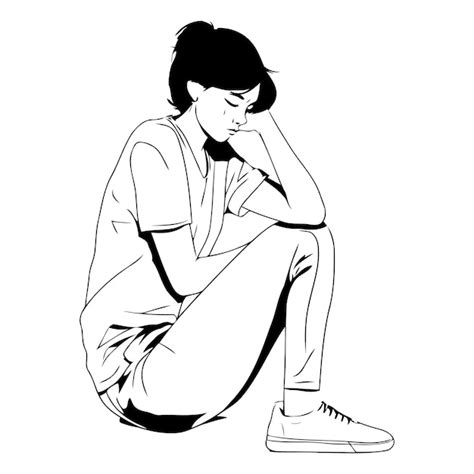 Niña triste sentada en el suelo ilustraciones vectoriales dibujadas a