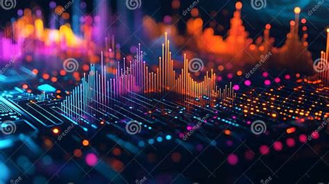 Abstract Digital Data Visualization Colorful Lines And Dots Stock