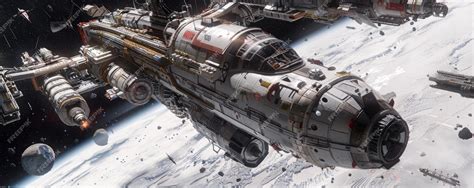 A Sleek Spaceship Docking At A Futuristic Space Station Premium Ai Generated Image