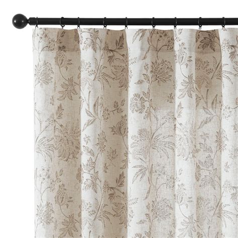 Vangao Linen Blend Taupe Floral Curtains For Bedroom 96 Inch Length