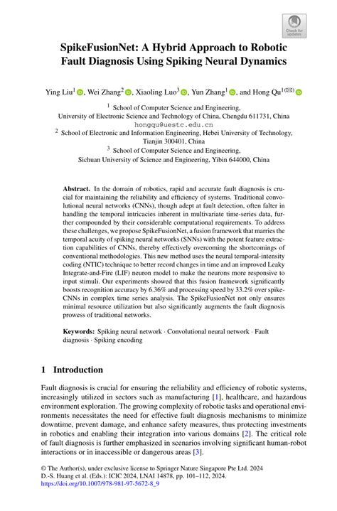 Pdf Spikefusionnet A Hybrid Approach To Robotic Fault Diagnosis Using Spiking Neural Dynamics