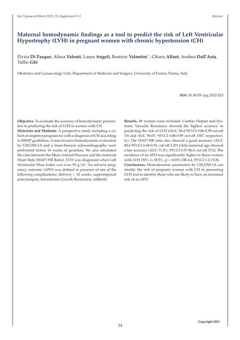 Pdf Maternal Hemodynamic Findings As A Tool To Predict The Risk Of