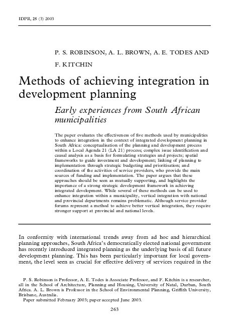 Pdf Methods Of Achieving Integration In Development Planning Early