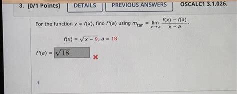 Solved For The Function Y F X Find F A Using Chegg