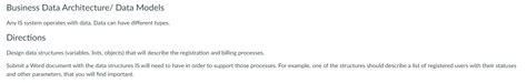 Solved Business Data Architecture Data Models Any Is System